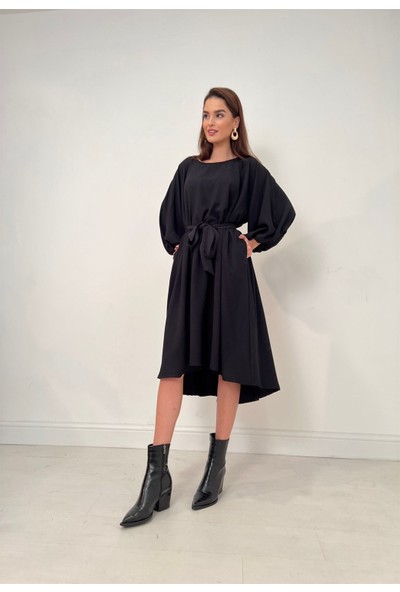 Seda Yalçın Atelier Kadın Siyah Uzun Kol Maxi Elbise