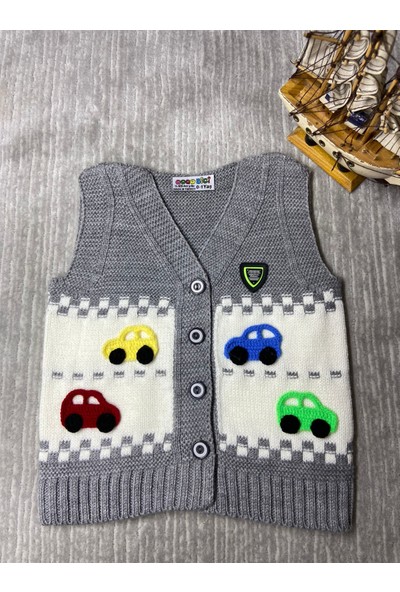 Meriç Bebe Renkli Araba Işlemeli Triko Yelek Meriç Bebe Renkli Araba Işlemeli Triko Yelek