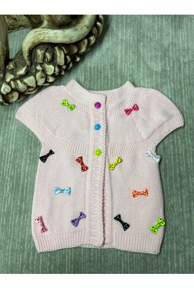 Meriç Bebe Fiyonk Detaylı Kız Çocuk Triko Yelek