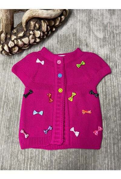 Meriç Bebe Fiyonk Detaylı Kız Çocuk Triko Yelek