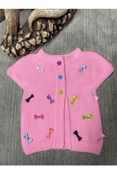 Meriç Bebe Fiyonk Detaylı Kız Çocuk Triko Yelek