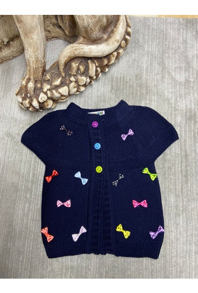 Meriç Bebe Fiyonk Detaylı Kız Çocuk Triko Yelek