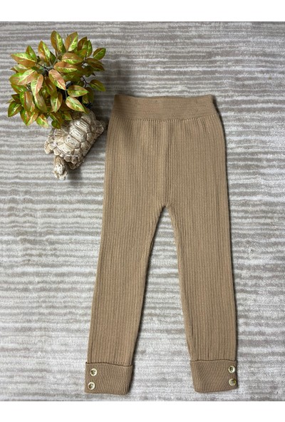 Meriç Bebe Düğme Detaylı Fitilli Çocuk Triko Tayt
