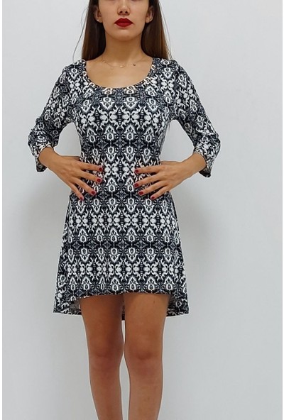 Kısa Desenli Elbise Siyah