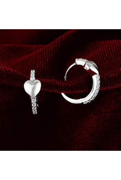 Gümüş Kalpli Halka Küpe
