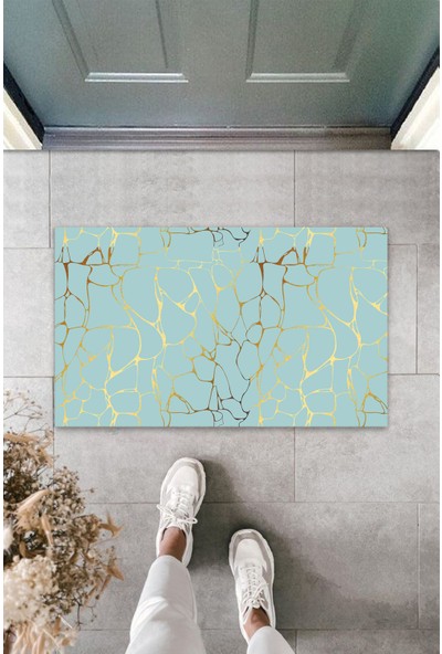 Silkcoat Home Çok Amaçlı Dijital Baskı Turkuaz-Gold Ebruli İç ve Dış Mekan Kapı Paspası Silkcoat Home Çok Amaçlı Dijital Baskı Turkuaz-Gold Ebruli İç ve Dış Mekan Kapı Paspası