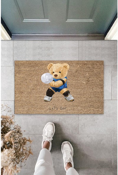 Silkcoat Home Dekoratif Dijital Let S Go Ayıcık Bej Kapı Paspası Dış Mekan Paspas