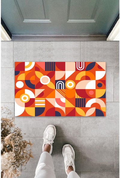 Silkcoat Home Dekoratif Dijital Modern Çizim Turuncu Kapı Paspası Dış Mekan Paspas