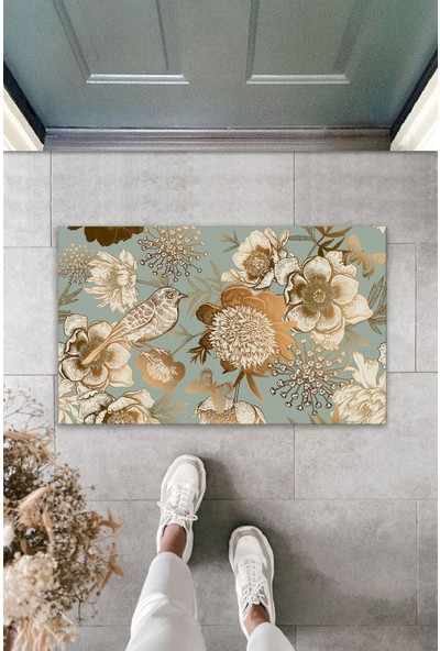 Silkcoat Home Çok Amaçlı Dekoratif Dijital Baskı Turkuaz-Gold Kuş Dış Mekan Paspas Silkcoat Home Çok Amaçlı Dekoratif Dijital Baskı Turkuaz-Gold Kuş Dış Mekan Paspas