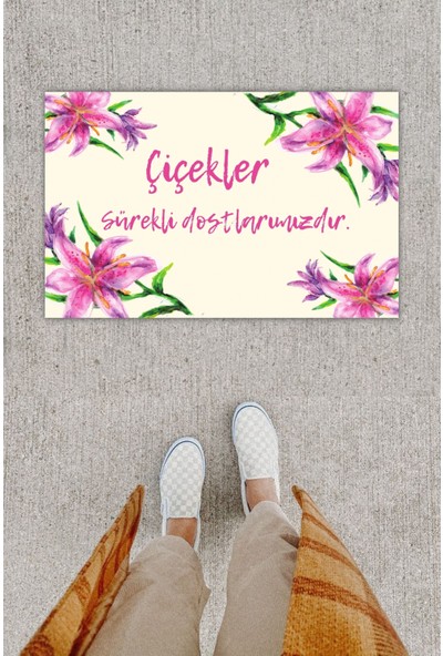 Silkcoat Home Dijital Baskı Dekoratif Zambak Pembe Kapı Önü Paspası