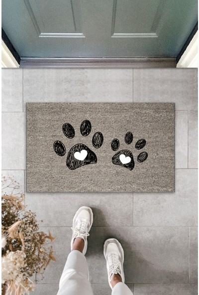 Silkcoat Home Dijital Baskı Kalitesi Gri Çift Kalpli Patili Dekoratif Kapı Paspası Silkcoat Home Dijital Baskı Kalitesi Gri Çift Kalpli Patili Dekoratif Kapı Paspası