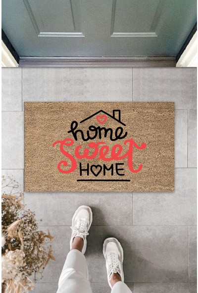 Silkcoat Home Dekoratif Dijital Home Sweet Home Ev Bej Kapı Paspası Dış Mekan Paspas