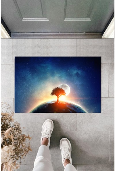 Silkcoat Home Dekoratif Dijital Galaxy Ağaç Mavi Kapı Paspası Dış Mekan Paspas