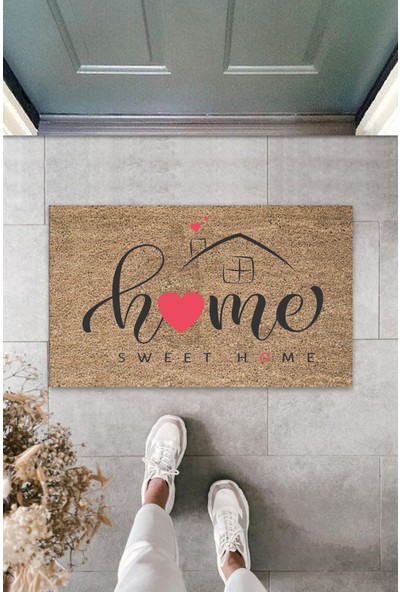 Silkcoat Home Dekoratif Dijital Home Sweet Home Kalpli Kahve Renk Kapı Paspası Dış Mekan Paspas Silkcoat Home Dekoratif Dijital Home Sweet Home Kalpli Kahve Renk Kapı Paspası Dış Mekan Paspas