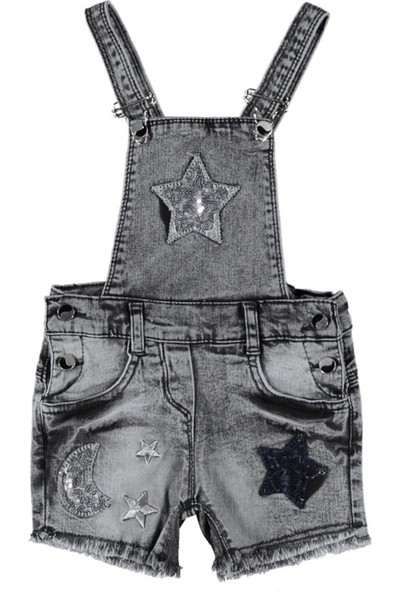 Paketle Express Paketle Express-Yıldız Ay Pul Işlemeli Şortlu Kız Kot Slopet 3/7 Yaş