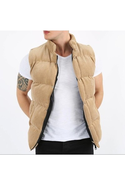 Casual Suit Erkek Kahverengi Kadife Şişme Yelek