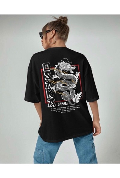 Trend Seninle Unisex Oversize Osaka Baskılı Siyah Tshirt Trend Seninle Unisex Oversize Osaka Baskılı Siyah Tshirt