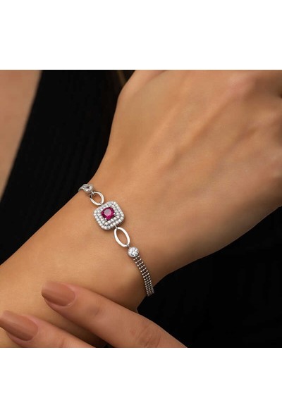925 Gümüş Kare Montür Pembe Taş 925 Ayar Gümüş Bileklik 925 Gümüş Kare Montür Pembe Taş 925 Ayar Gümüş Bileklik