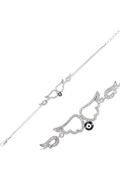 925 Gümüş Melek Kanadı Nazar Detay 925 Ayar Gümüş Bileklik