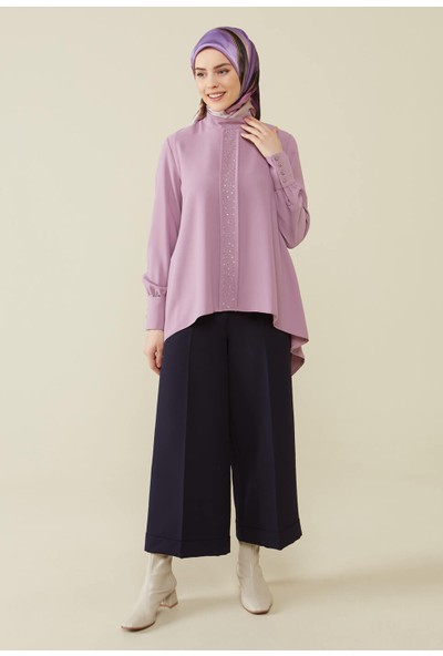 SETRMS Lila Taş Detaylı Boğazlı Bluz 2215035