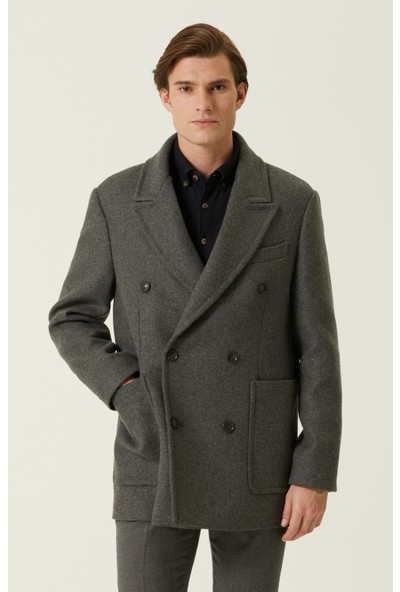 Network Comfort Fit Antrasit Yün Kaban