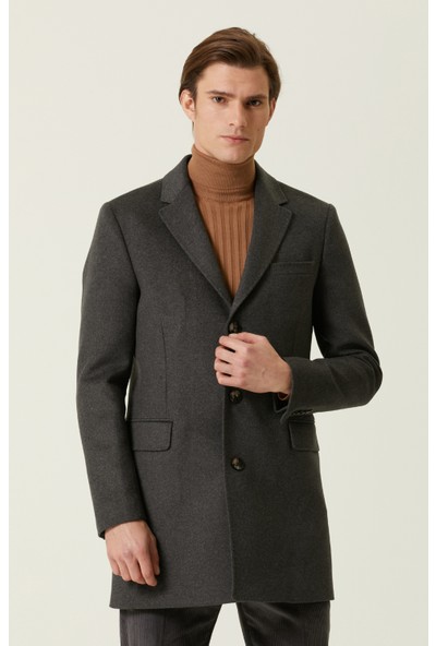 Network Slim Fit Antrasit Yün Palto