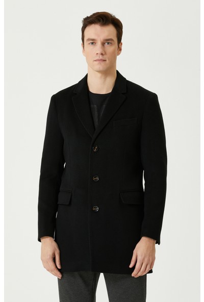 Network Slim Fit Siyah Yün Palto