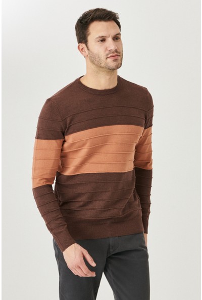 Altınyıldız Classics Standart Fit Bisiklet Yaka Çizgili Triko Kazak