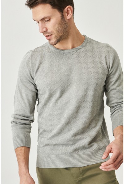 Altınyıldız Classıcs Erkek Gri Melanj Standart Fit Bisiklet Yaka Düz Triko Kazak