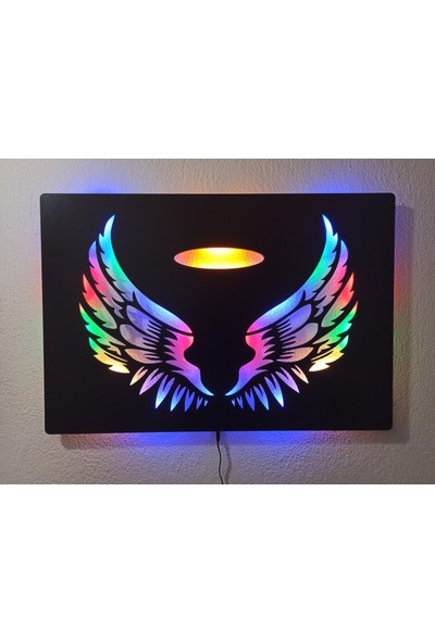 Alda Ahşap Melek Kanadı LED Işıklı Duvar Tablosu