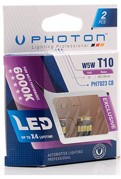 Photon W5W T10 Dipsiz LED Tavan/park/plaka Ampulü 2'li Photon W5W T10 Dipsiz LED Tavan/park/plaka Ampulü 2'li