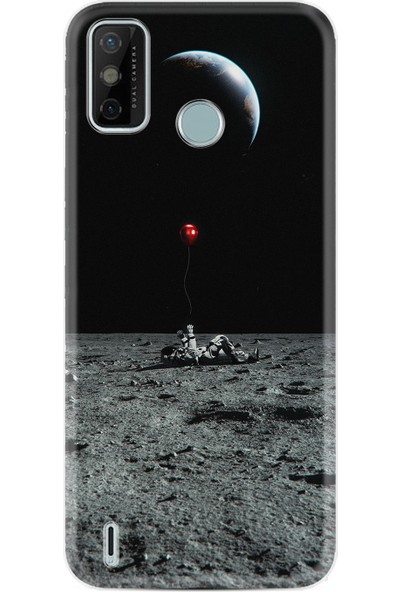 Kılıfland Tecno Spark 6 Go Kılıf Silikon Desen Özel Seri Astronoot Red Baloon 1608