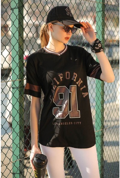 Laviyosa Califonia Baskılı Tişört Siyah