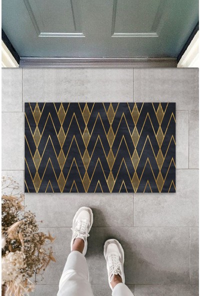Silkcoat Home Iç ve Dış Mekan Siyah-Gold Kapı Önü Paspası Zigzag Desen Paspas Silkcoat Home Iç ve Dış Mekan Siyah-Gold Kapı Önü Paspası Zigzag Desen Paspas
