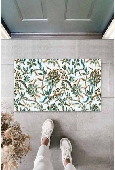 Silkcoat Home Çok Amaçlı Dijital Çiçek Mavi Kapı Paspası Dış Mekan Paspas