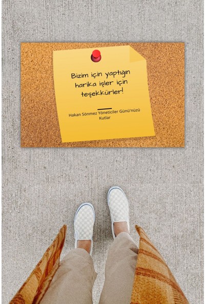 Silkcoat Home Dijital Baskı Dekoratif Not Kahverenk Kapı Önü Paspası