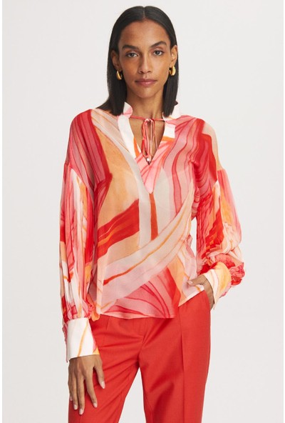 Perspective Kayla Rahat Kalıp Hakim Yaka Kırmızı Bluz Perspective Kayla Rahat Kalıp Hakim Yaka Kırmızı Bluz