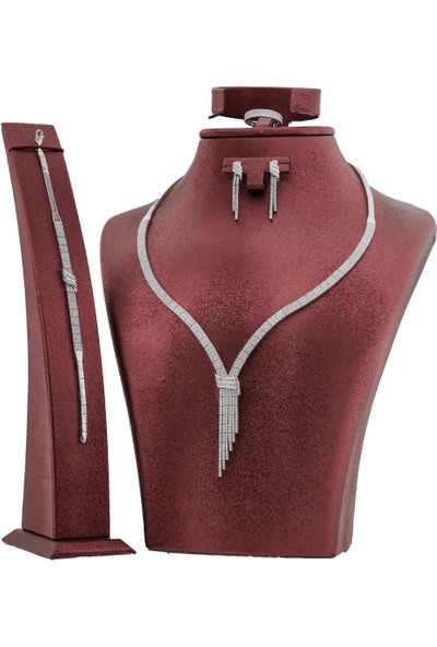 Han 925 Ayar Gümüş Zirkon Taşlı 3 Sıra Bayan Takı Seti