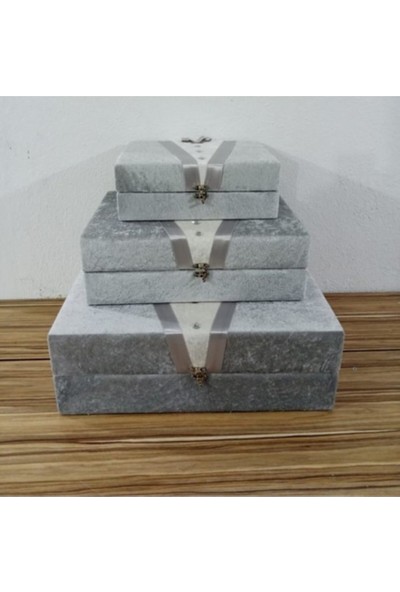 Ceyyiz Söz Nişan Bohça Gelin Düğün Damat Çeyiz Sandık 3lü 0120 Gri