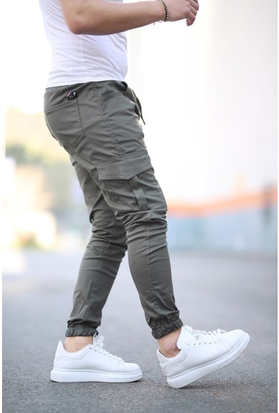 Ohepmoda Dar Kesim Beli ve Paçası Lastikli Kargo Cep Pantolon Haki