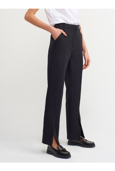 Dilvin 4956 Yırtmaçlı Paça Smart Pantolon-Siyah