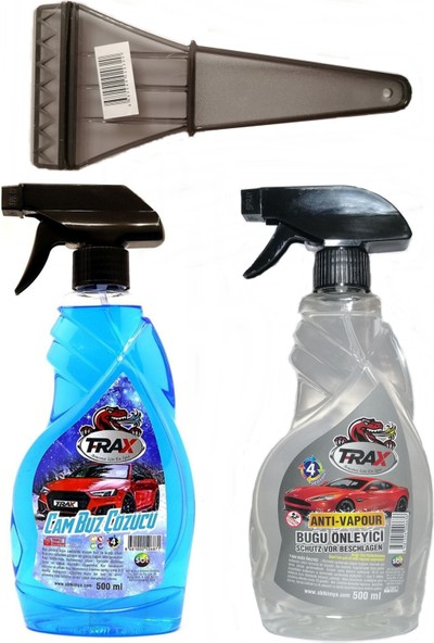 TRAX Araba Oto Cam Buz Çözücü Sprey Buzlanma ve Araba Cam Buğu Önleyici 500 Ml. + Buz Kazıyıcı TRAX Araba Oto Cam Buz Çözücü Sprey Buzlanma ve Araba Cam Buğu Önleyici 500 Ml. + Buz Kazıyıcı