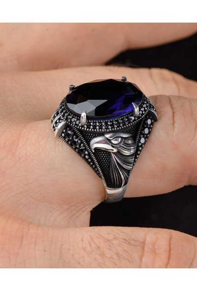 Prestige Gümüş Gümüş Erkek Yüzük Kartal Figürlü Zirkon Taşlı 00008