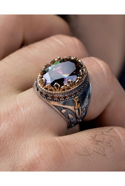 Prestige Gümüş Gümüş Erkek Yüzük Mistik Topaz TAŞLI00025