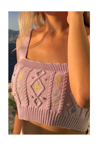 Dilvin Nakışlı Lila Triko Tops Dilvin Nakışlı Lila Triko Tops