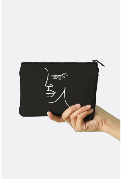 Clutch Kelebek Çiçek Baskılı Siyah Kanvas Makyaj Çantası Clutch Kelebek Çiçek Baskılı Siyah Kanvas Makyaj Çantası