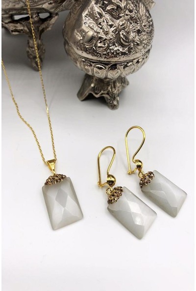 Dr Stone Harem Koleksiyonu Kedigözü Taşı El Yapımı Gümüş Set Gdr9