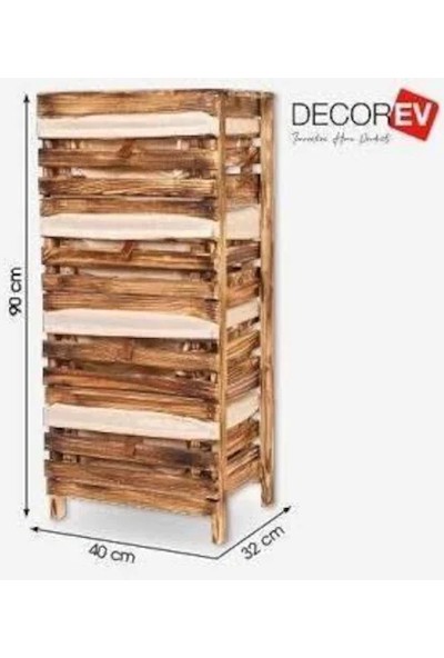 Le Mutfaq Decorev 4 Çekmeceli Kumaşlı Doğal Ahşap Sebzelik