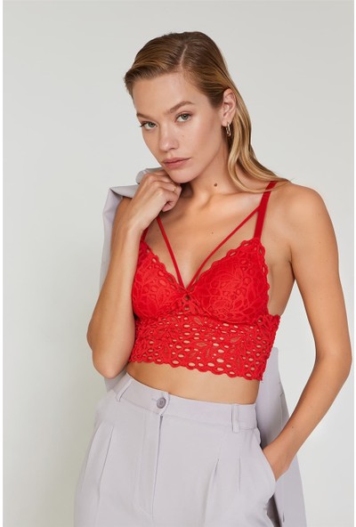 Cansoy Dantelli Bralet Sütyen Takımı - 75-80-85-90 B - Kırmızı - Liona - Cansoy