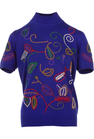 Ekol On Dik Yaka Işlemeli Triko Kazak